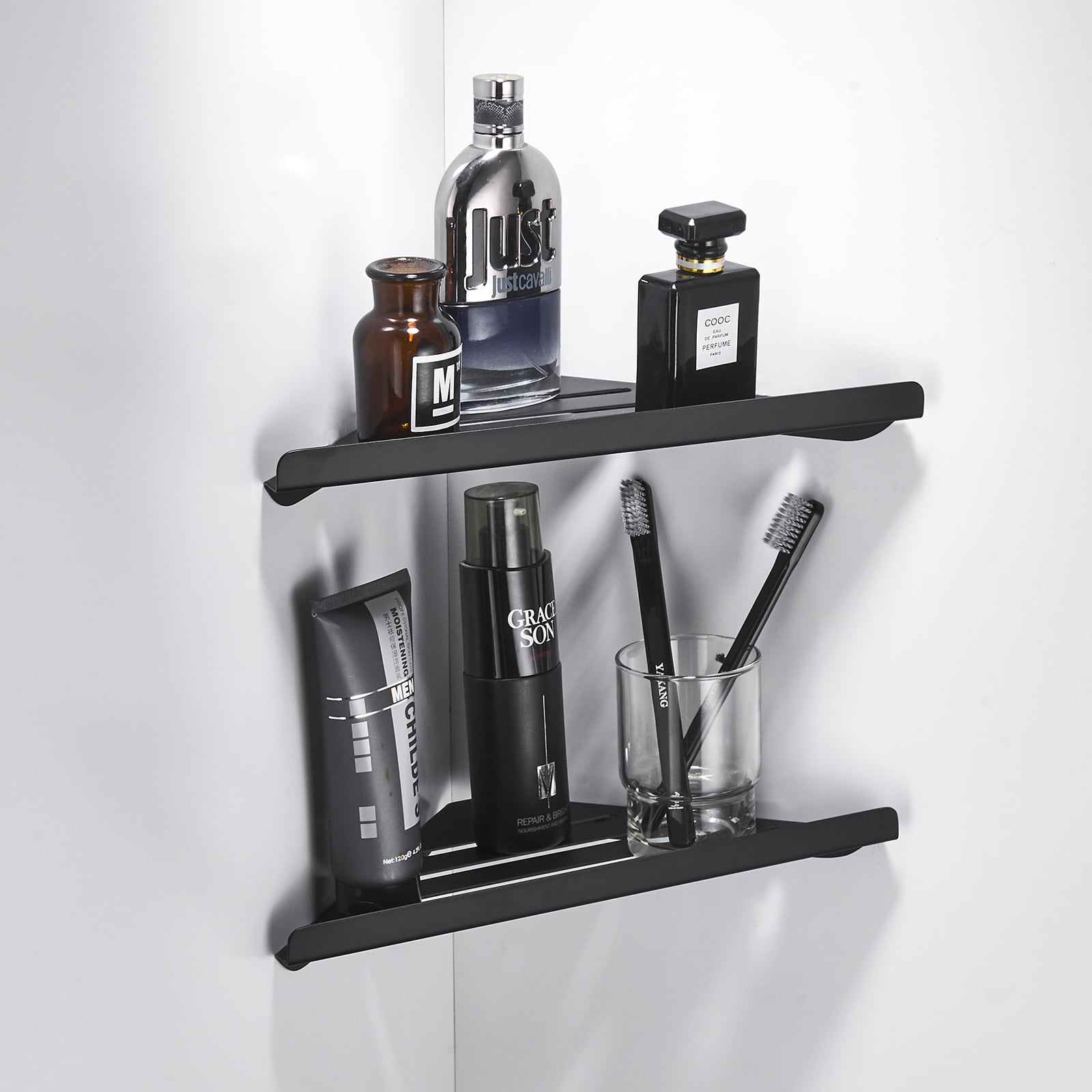 Wall Mount Triangular Bathroom Corner Shelf Shower Shelf In Matte Black ...