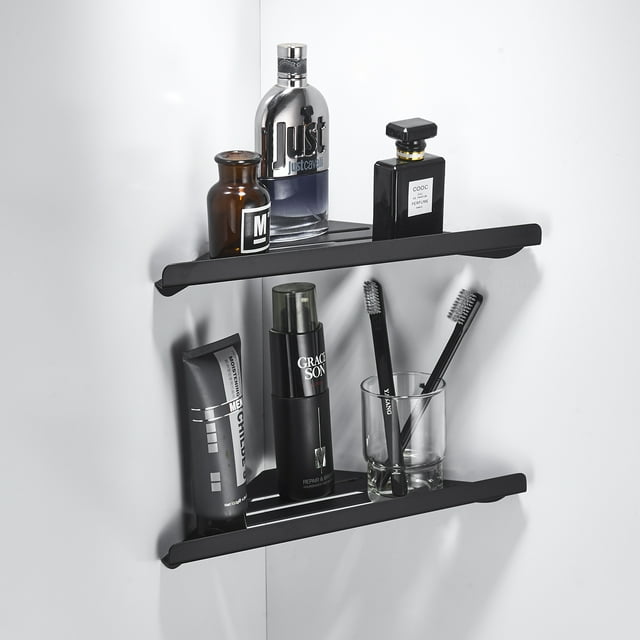 Wall Mount Triangular Bathroom Corner Shelf Shower Shelf In Matte Black ...