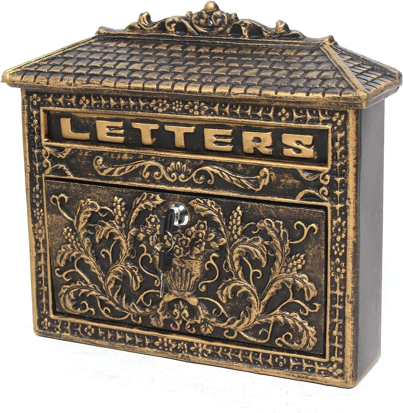 Wall-Mount Vintage Mailboxes，Bronze Cast Aluminum Mailbox with 2 Keys ...