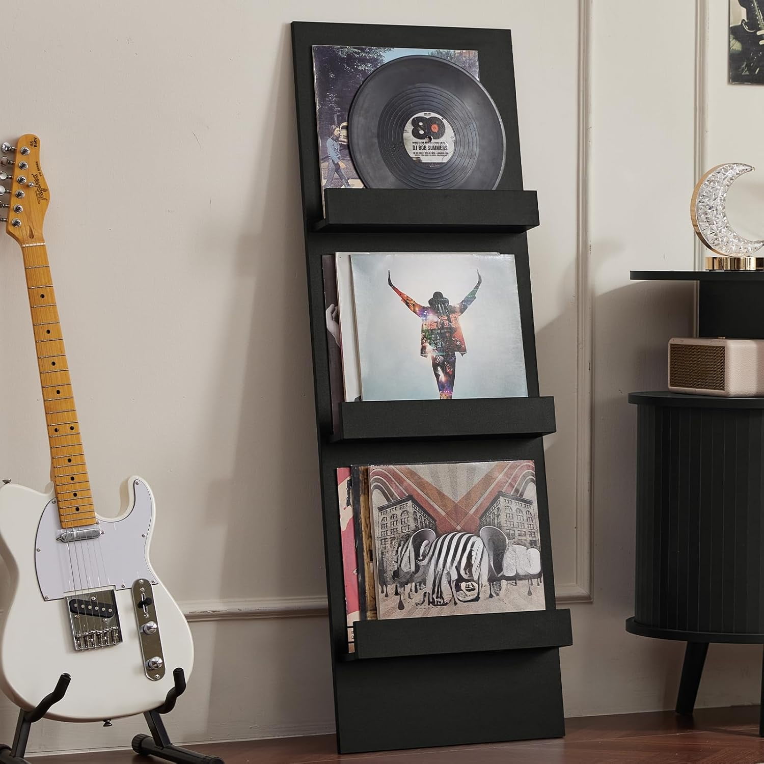 Wall Mount Vinyl Record Holder with 3-Tier Display Shelf, 47.5" Tall ...