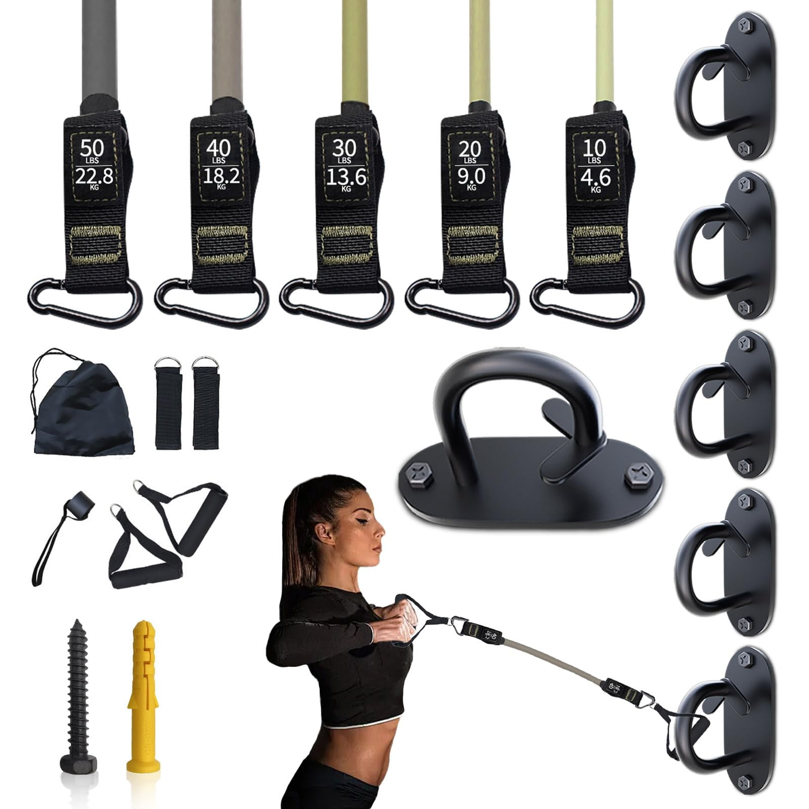 Wall Mount Workout Anchors for Resistance Band, Heavy Duty Workout ...