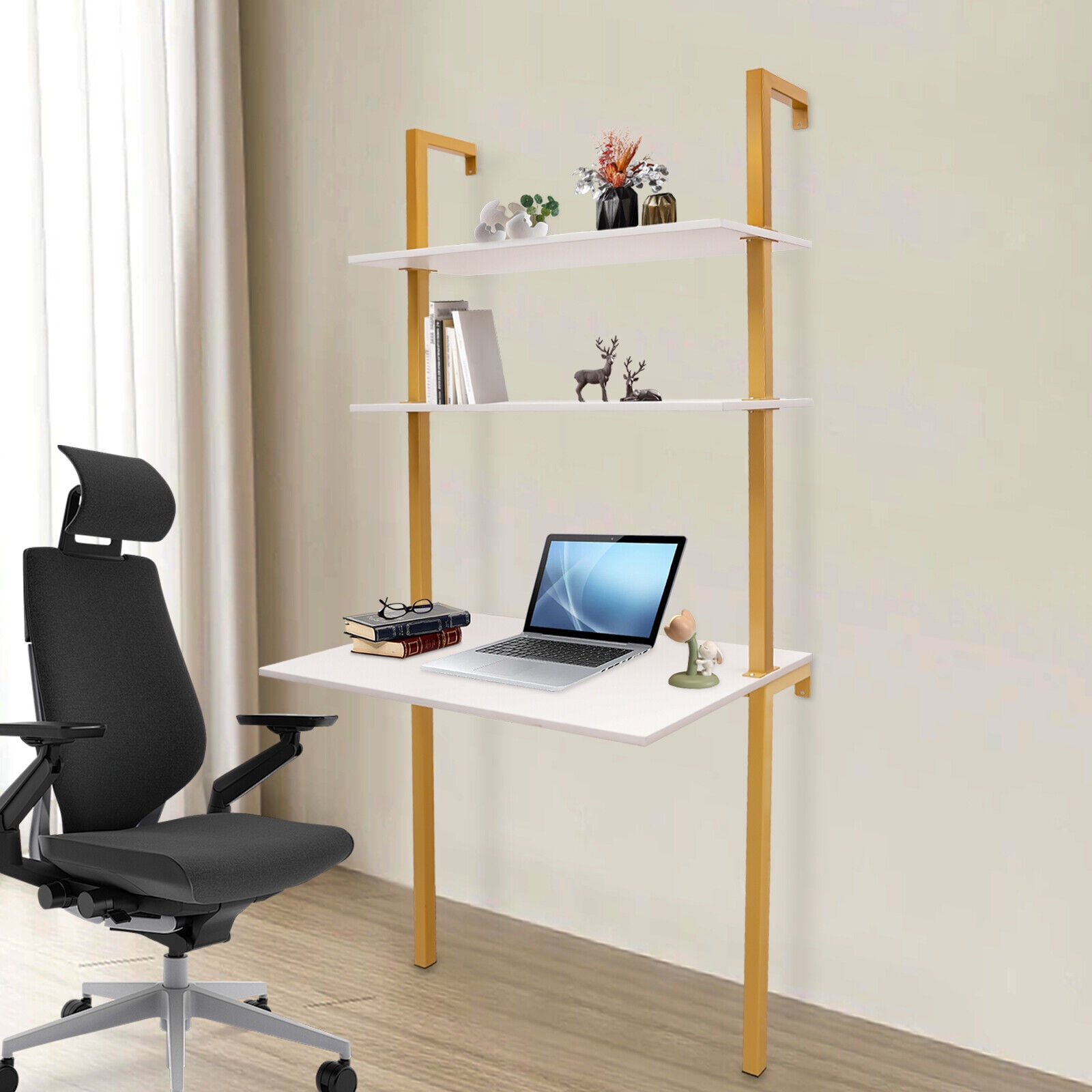 Wall Mount Writing Table 3-Tier Computer Desk Storage Home Office with ...