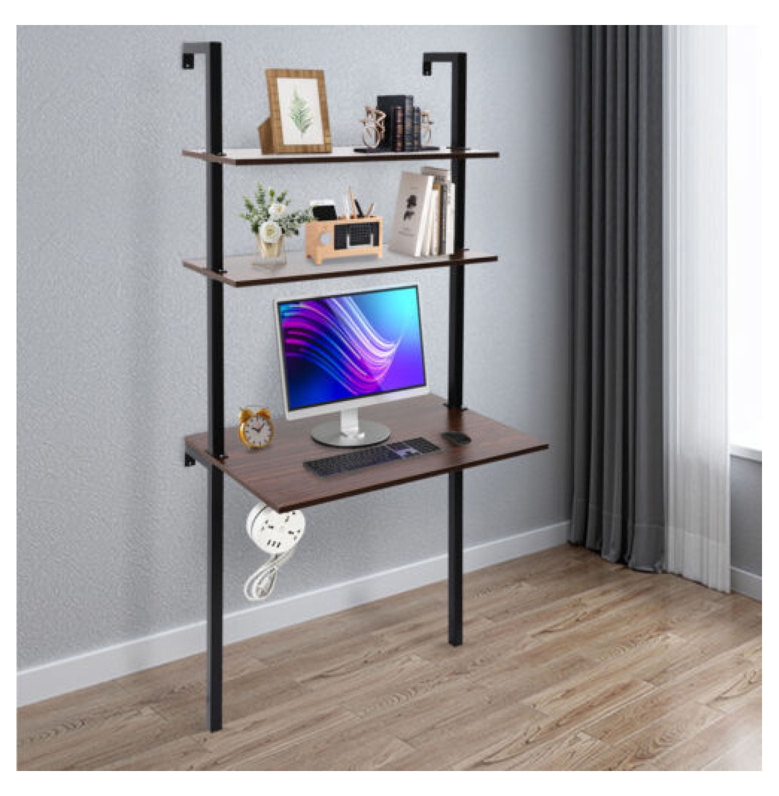 Wall Mount Writing Table Space-saving Desk With Storage Bookshelf ...