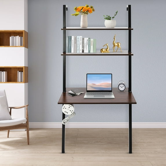 Wall Mount Writing Table Space-saving Desk With Storage Bookshelf ...