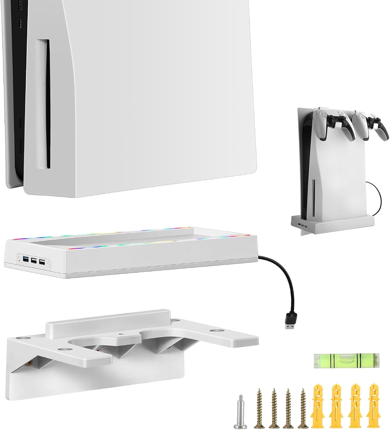 Wall Mount for PS5 With 3 USB Port and Colorful LED Light Playstation 5 ...