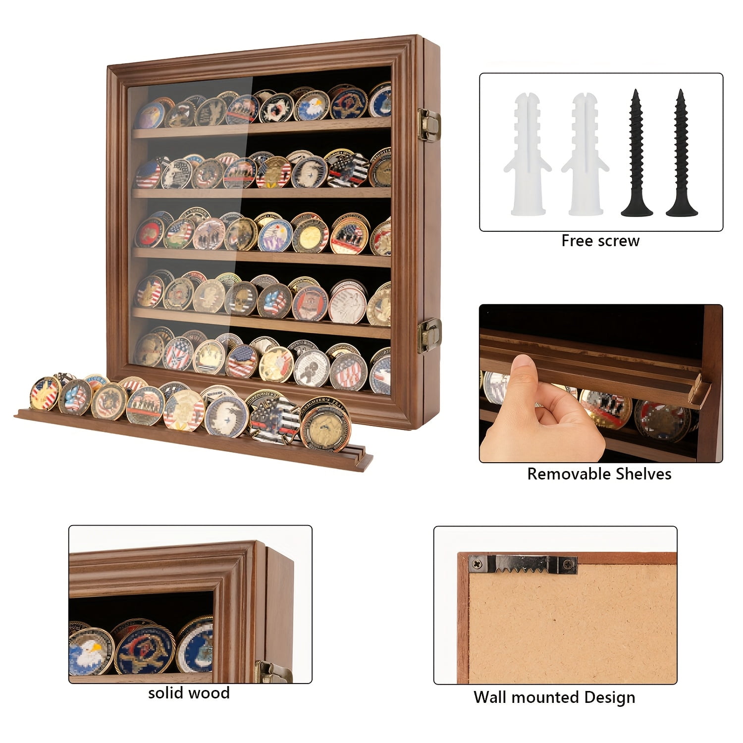 Wall-Mountable 5-Shelf Glass-Front Display Cabinet for Coins, Bullion ...