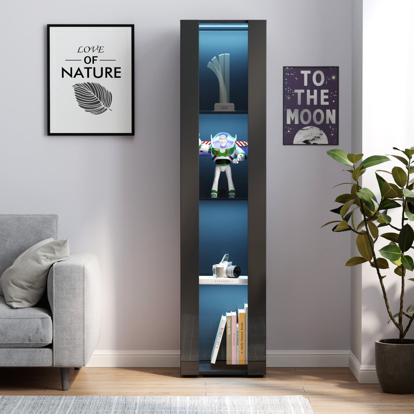 Wall-Mountable Modern Display Cabinet with Aluminum Strip Lights, Glass ...