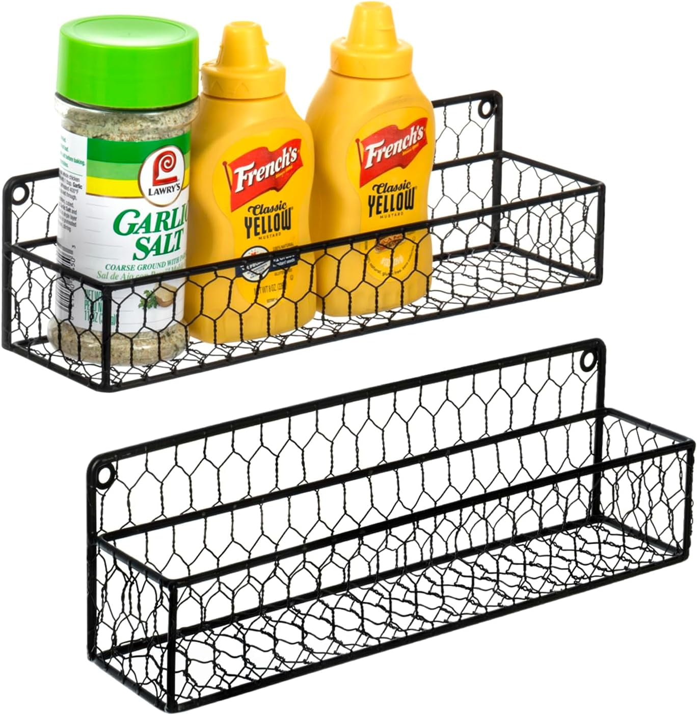 Wall Mountable Spice Rack Shelf Organizer, 12-Inch Black Chicken Wire ...