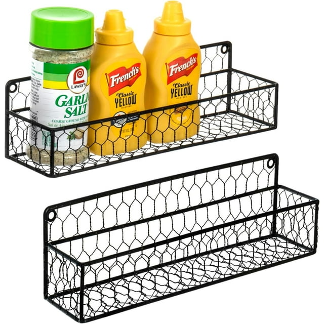 Wall Mountable Spice Rack Shelf Organizer, 12-Inch Black Chicken Wire ...