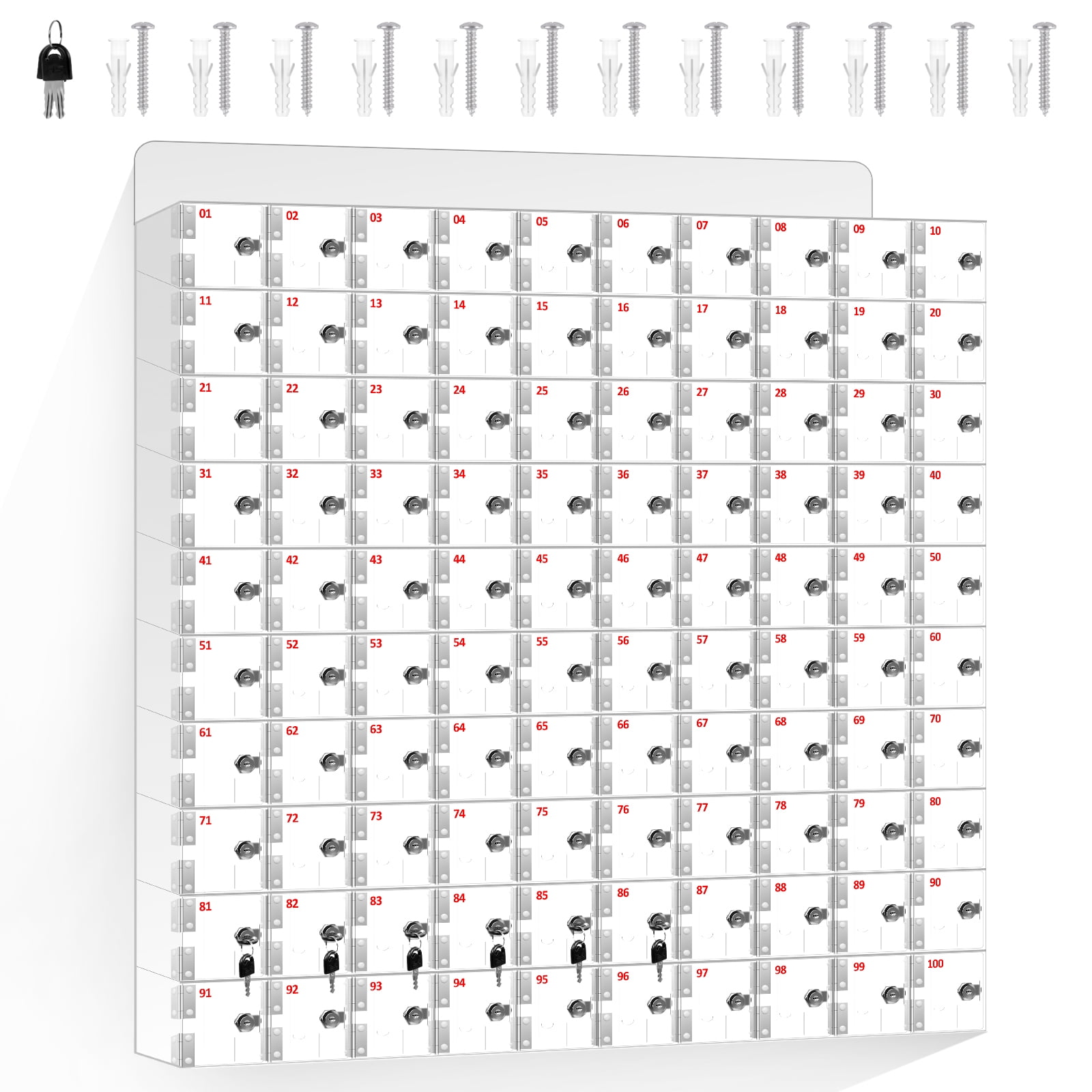 Wall-Mounted 100 Slots Cell Phone Storage Cabinet, Acrylic Lock Box ...