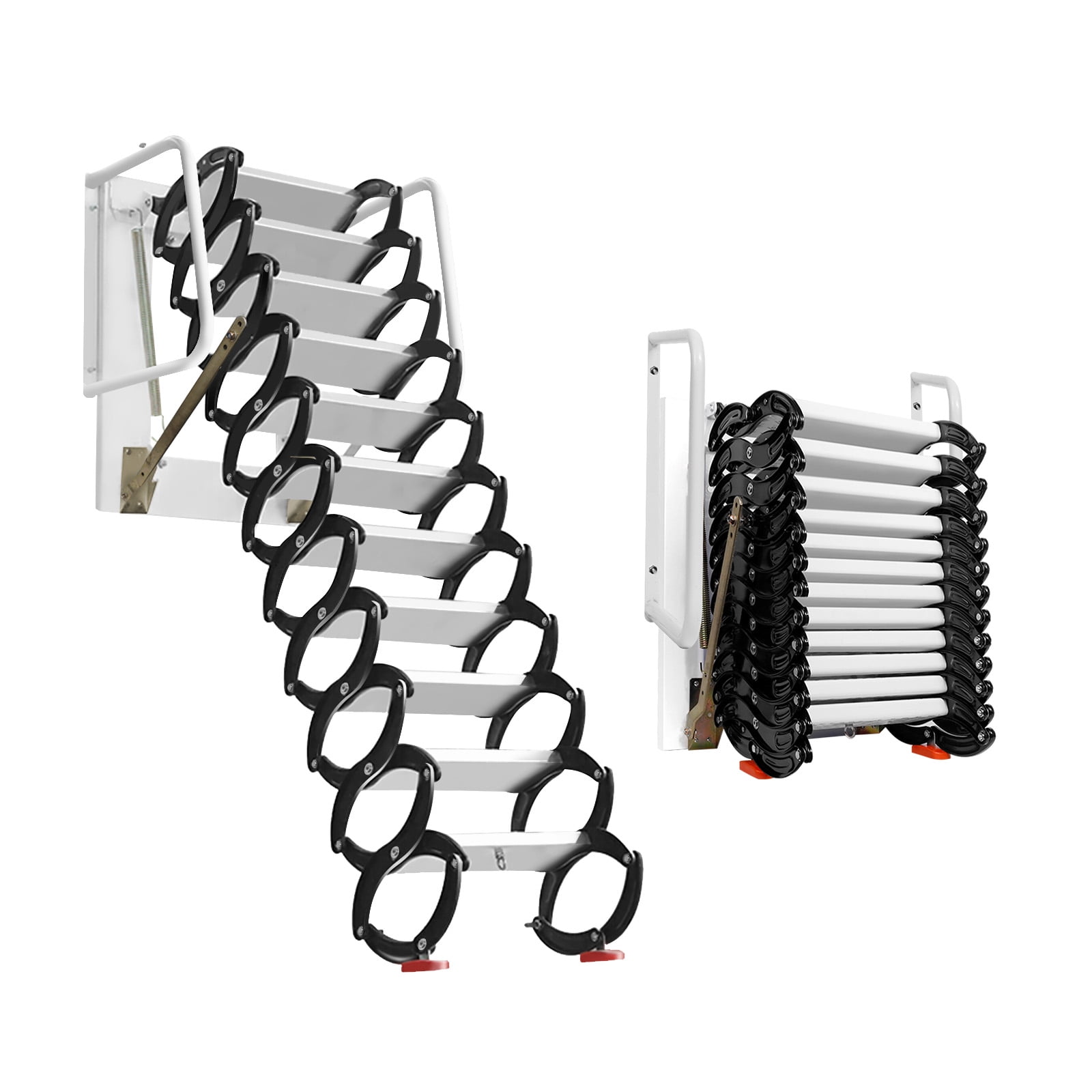 Wall-Mounted 12-Step Folding Telescoping Attic Ladder, Al-Mg Alloy 10 ...