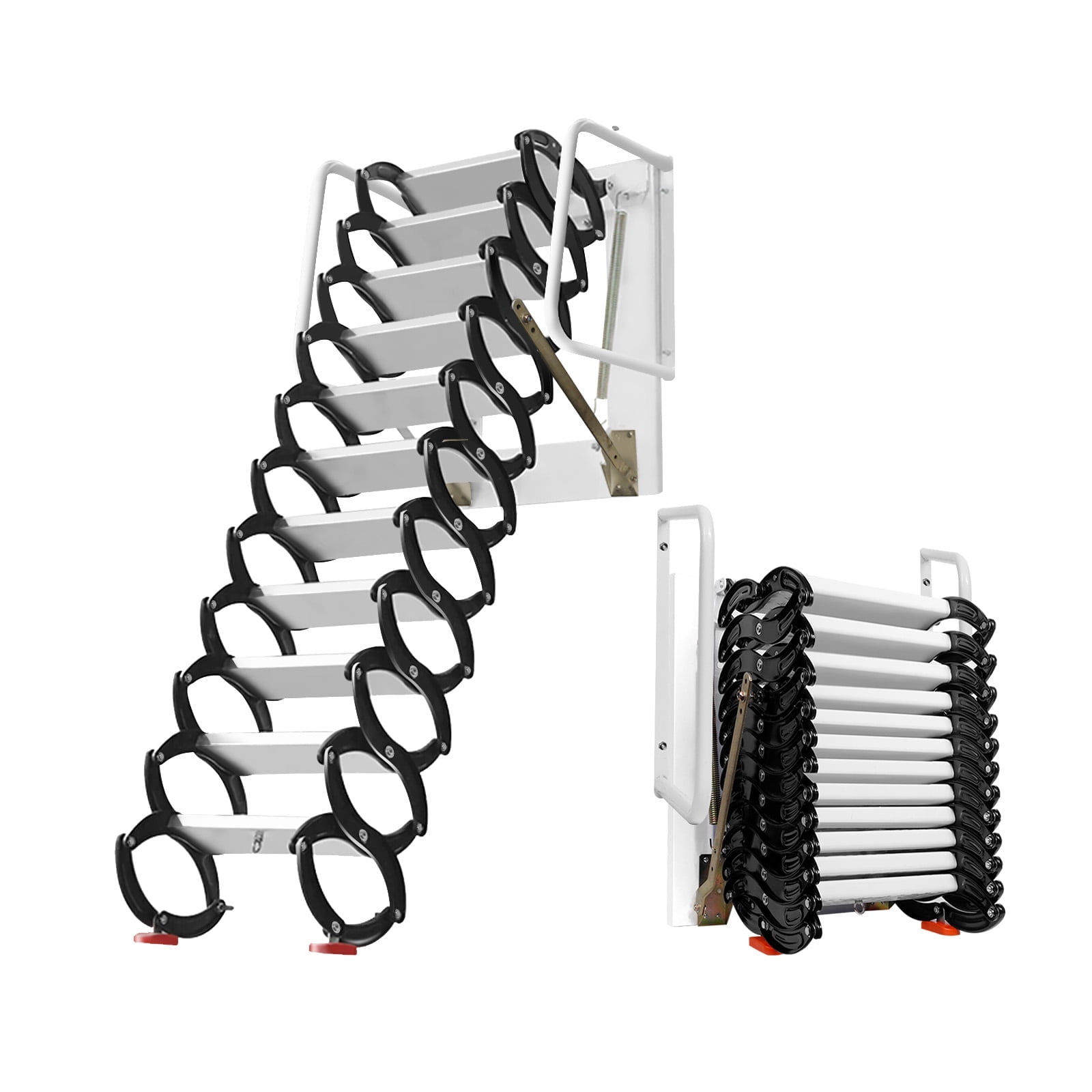 Wall-Mounted 12-Step Telescoping Folding Attic Ladder, Al-Mg Alloy 10 ...