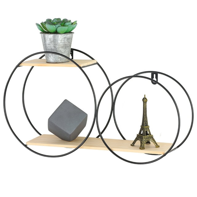Wall Mounted 2 Tier Floating Shelves Circular Metal in Black - Walmart.com
