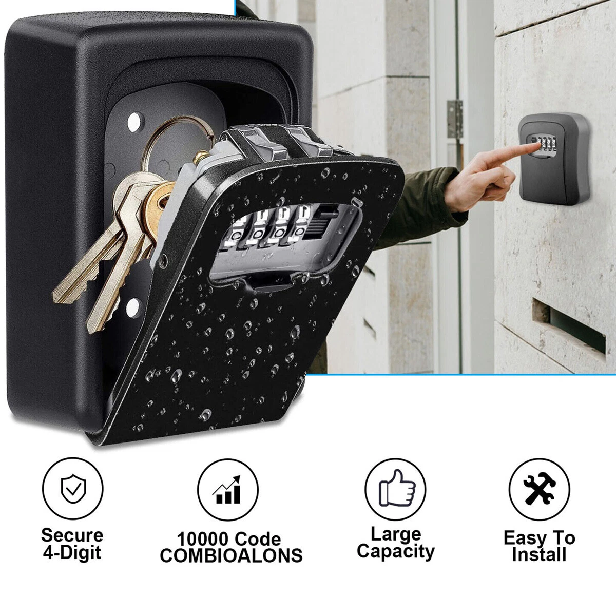 Wall Mounted 4 Digit Combination Key Lock Storage Safe Security Box ...