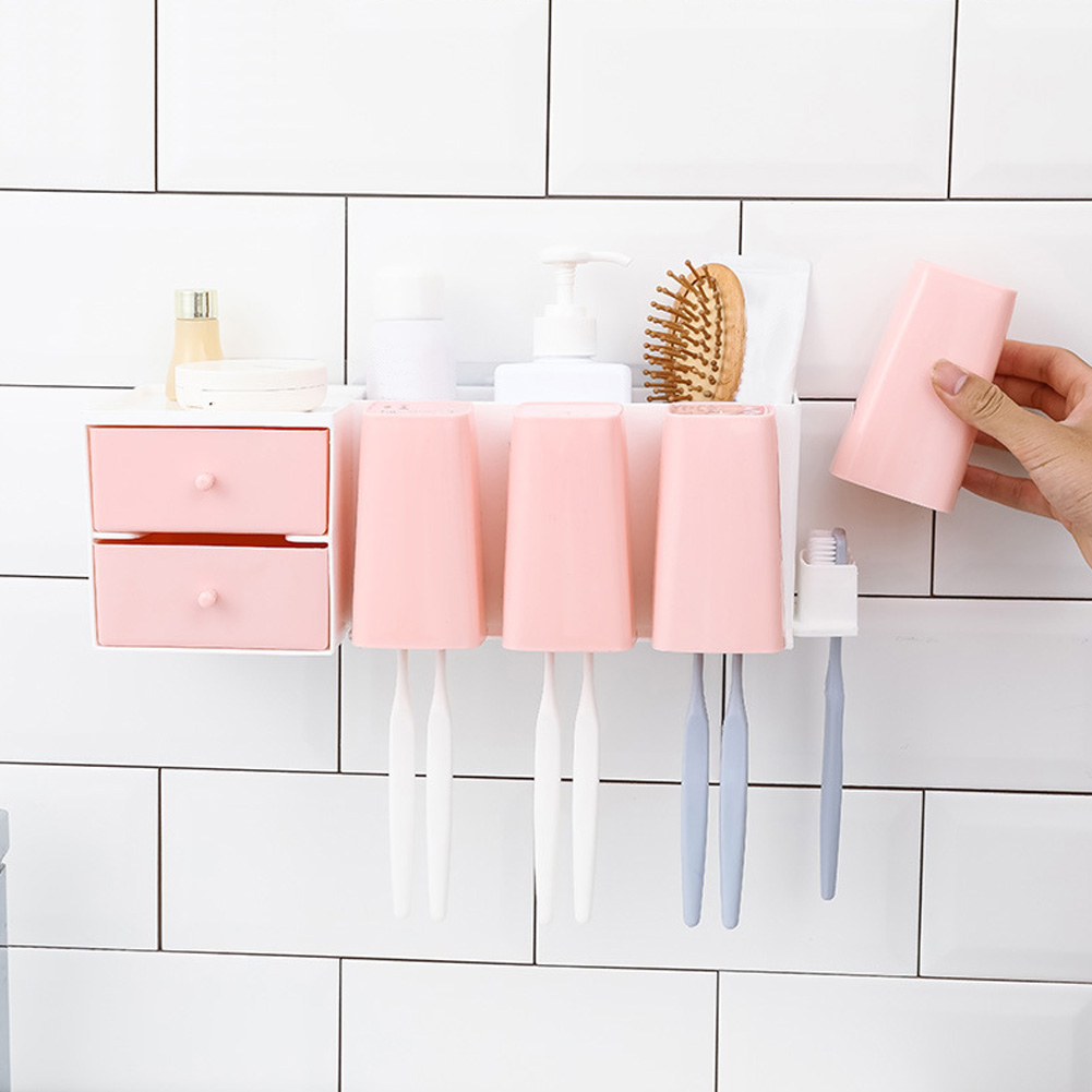 Wall Mounted Adhesive Toothbrush Holders Organizer with Cups Double ...