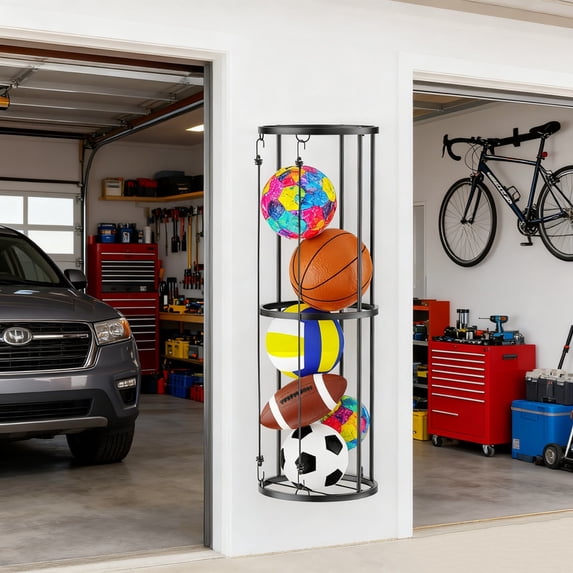 Wall-Mounted Ball Storage Rack, 40" Vertical Sports Equipment Organizer ...