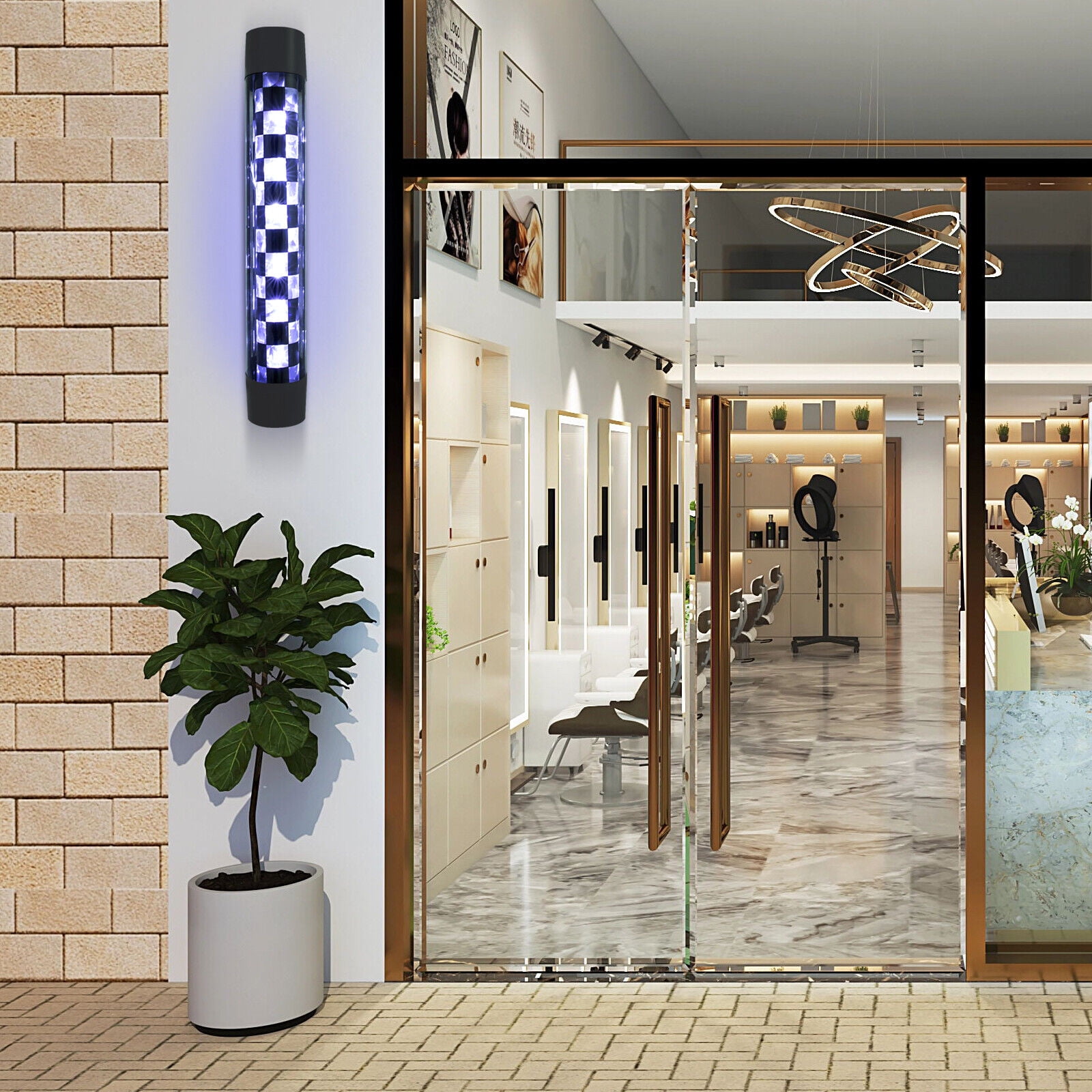 Wall Mounted Barber Shop Pole Rotating Light Hair Salon LED Checks Sign ...