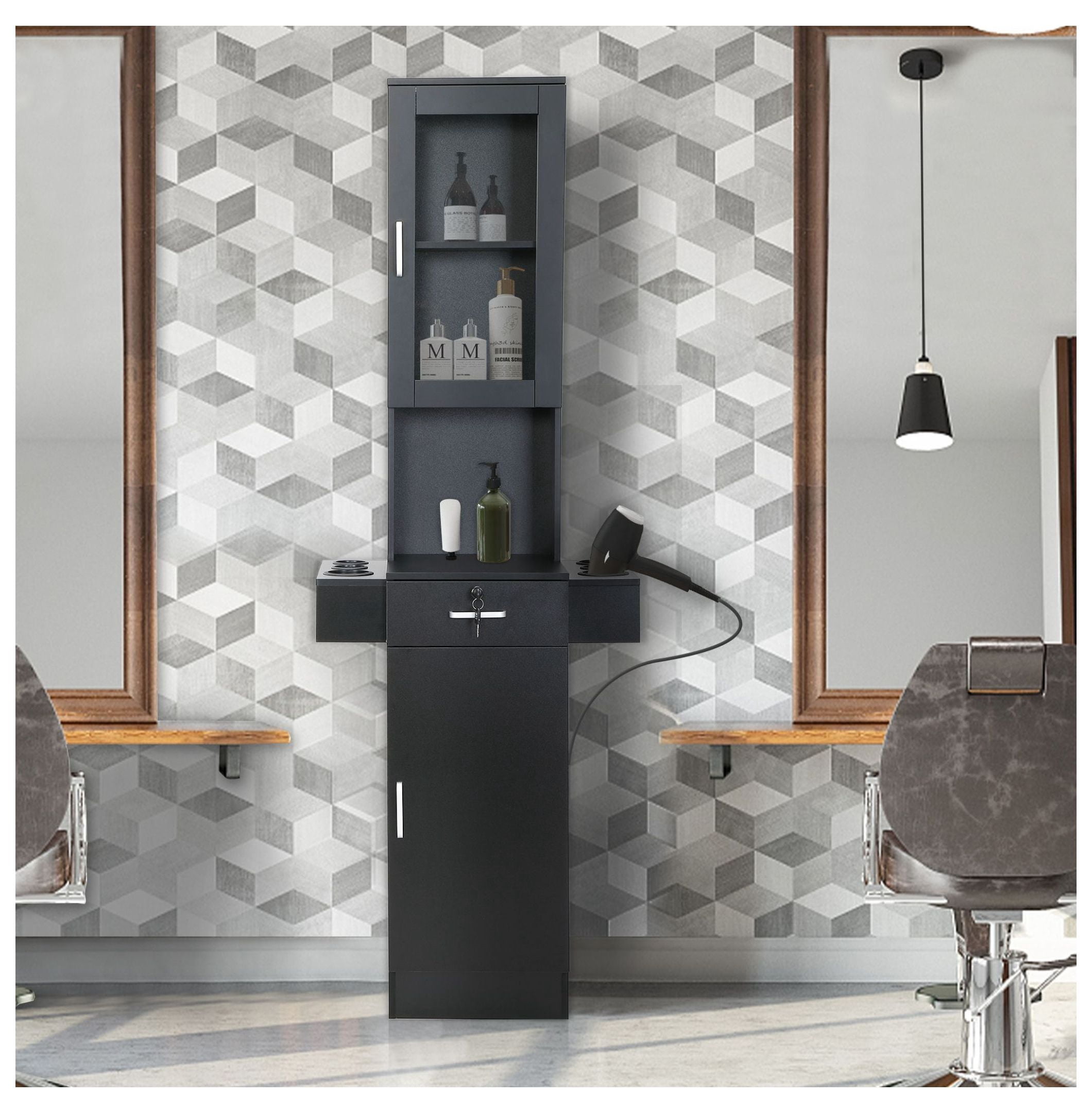 Wall Mounted Barber Station with Drawers & Dryer Holders - Salon ...