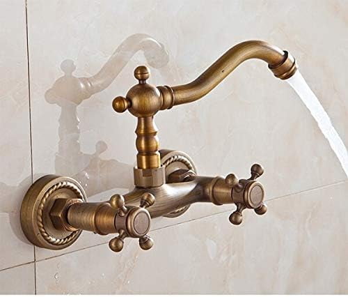 Wall Mounted Basin Sink Mixer Faucet Dual Handles 360 Swivel Antique ...
