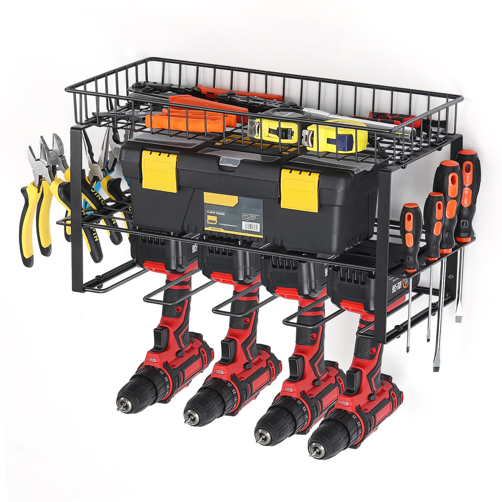 Wall-Mounted Basket Tool Organizer for 4 Drills - Walmart.com