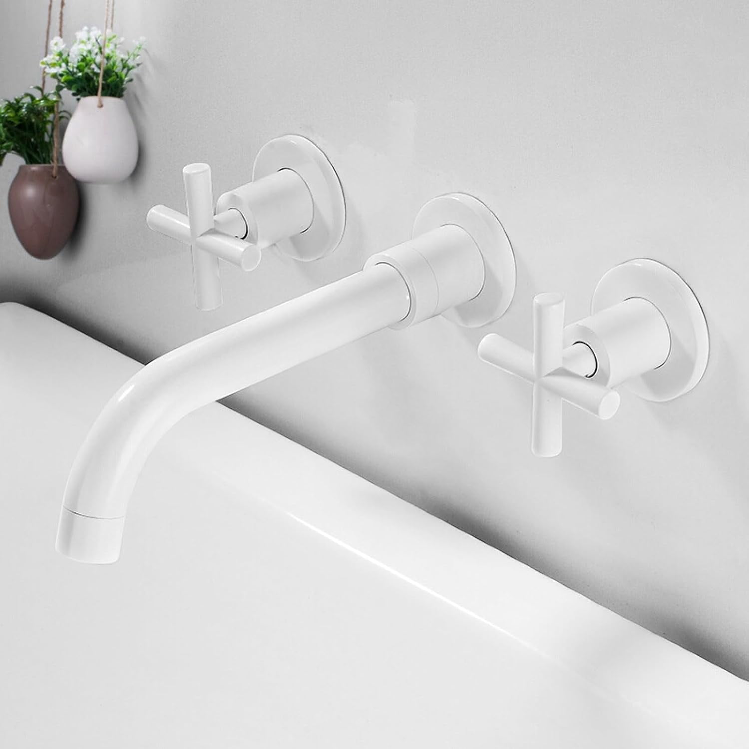 Wall Mounted Bathroom Faucet,Double Cross Handles Lavatory Basin Sink ...