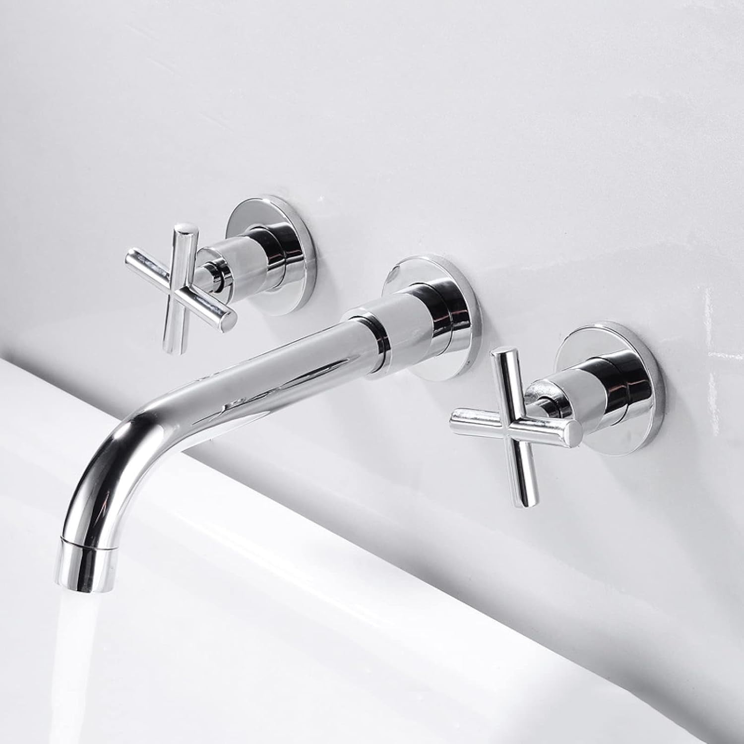 Wall Mounted Bathroom Faucet,Double Cross Handles Lavatory Basin Sink Mixing Faucet,Wall Mount ...