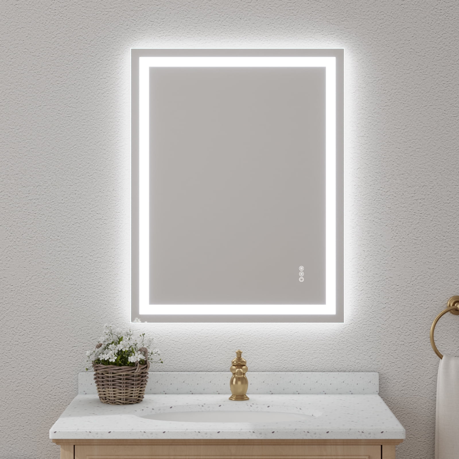 Wall Mounted Bathroom Mirrors 28x36" Frameless Tempered MirrorDual LED ...