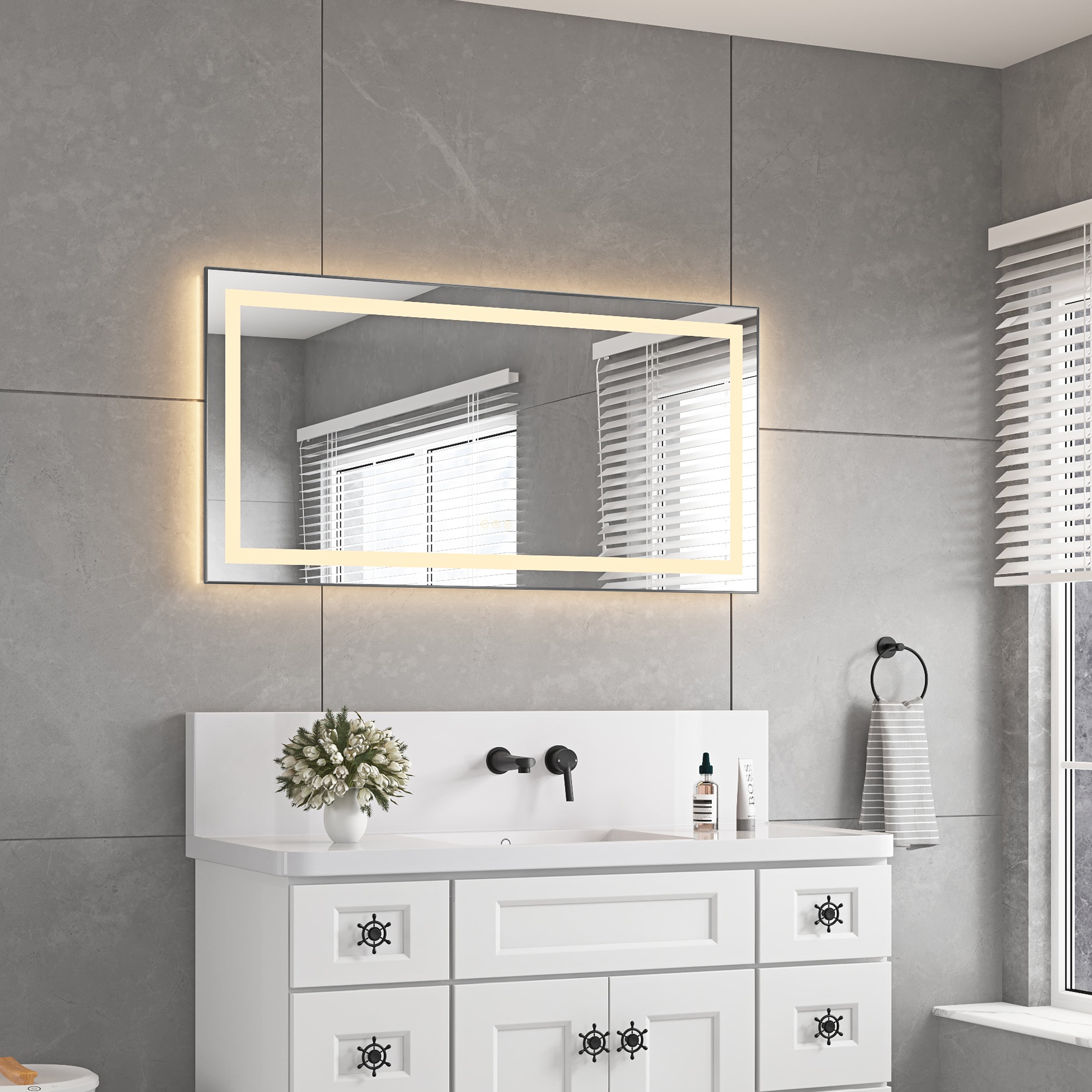 Wall Mounted Bathroom Mirrors 48 x 24 Inch LED Bathroom Mirror with ...
