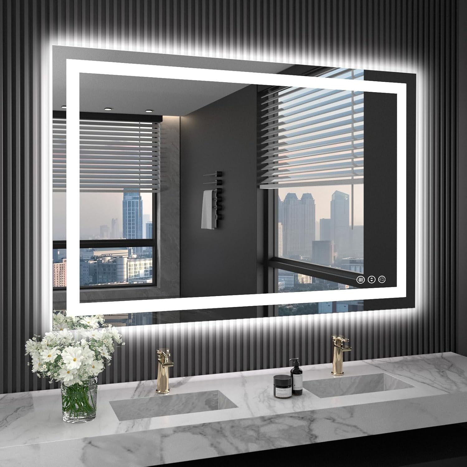 Wall Mounted Bathroom Mirrors 48x32 Inch IP54 Waterproof Bathroom ...