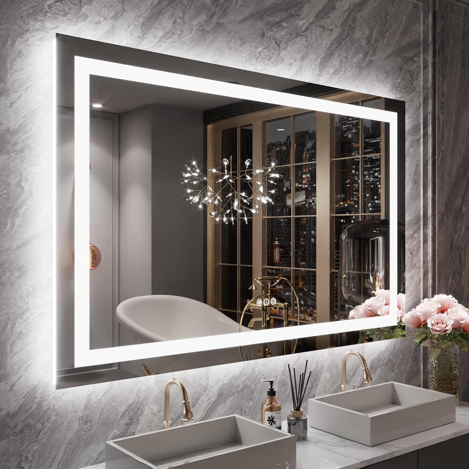 Wall Mounted Bathroom Mirrors 55x36 Inch IP54 Waterproof Bathroom ...