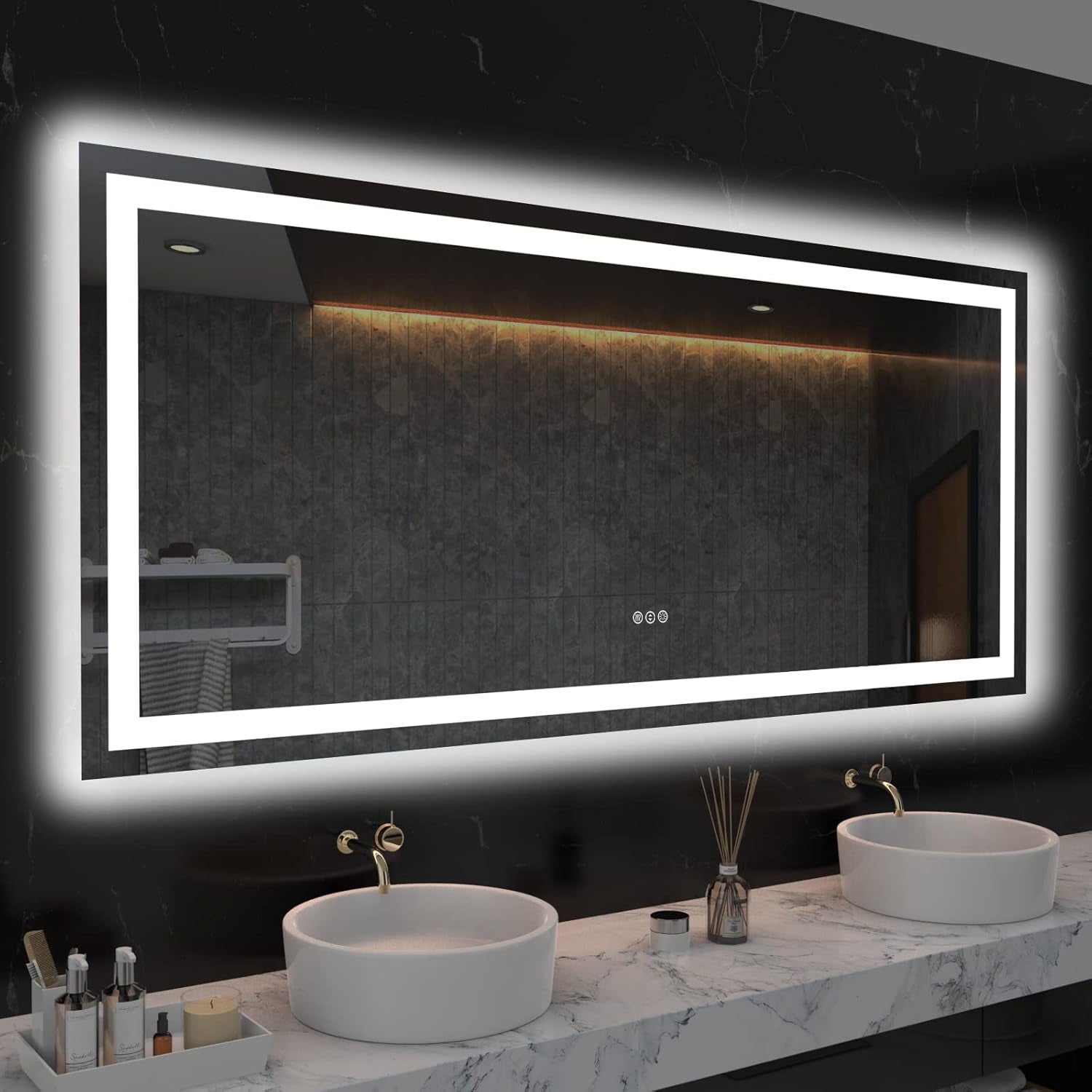 Wall Mounted Bathroom Mirrors 60x28 Inch IP54 Waterproof Bathroom ...
