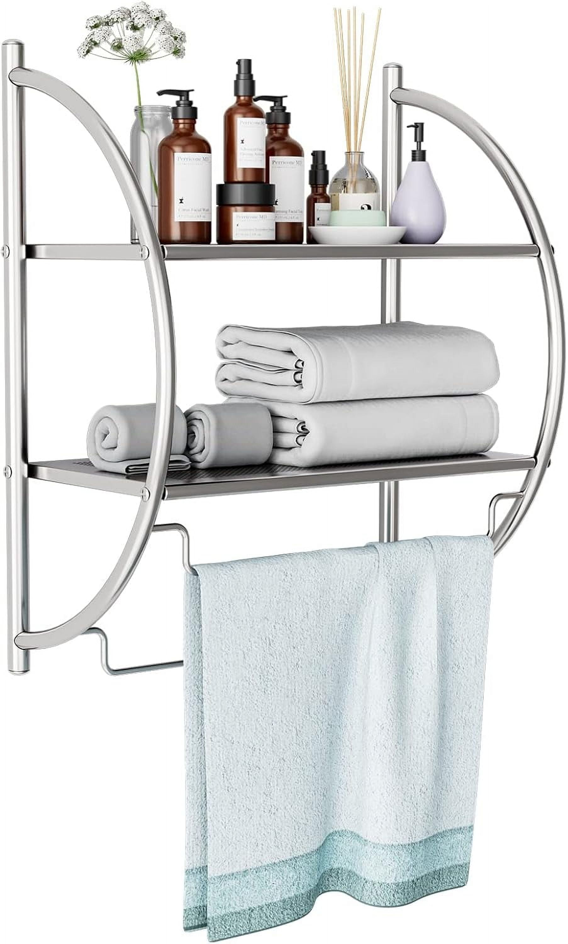 Wall Mounted Bathroom Shelf, 2-Tier Chrome Towel Rack with Leaky Design ...