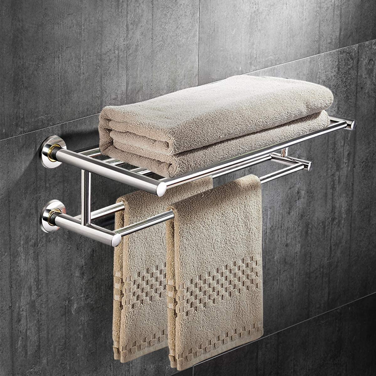 Wall Mounted Bathroom Shelf with 2-Tier Bars, 24 Inch Stainless Steel ...