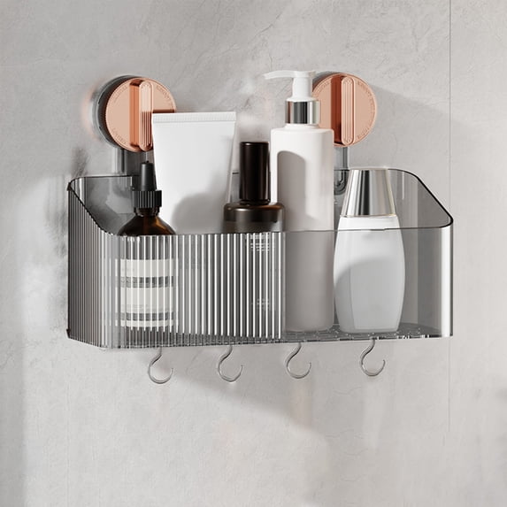 Wall-Mounted Bathroom Shelf with Suction Cups, Clear Plastic Storage ...