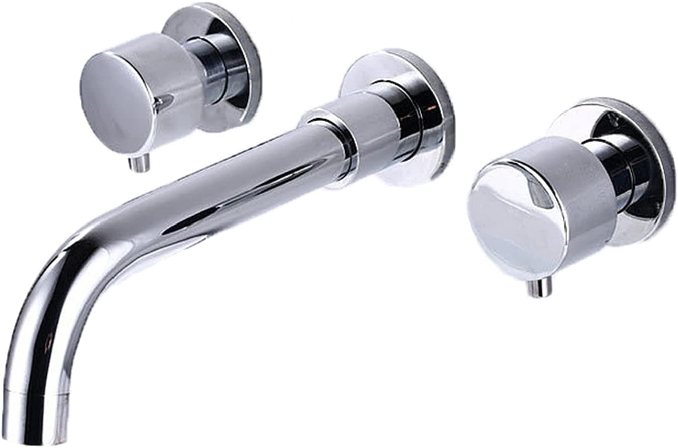 Wall Mounted Bathroom Sink Faucet,Double Handle Wall Mount Brass Basin ...