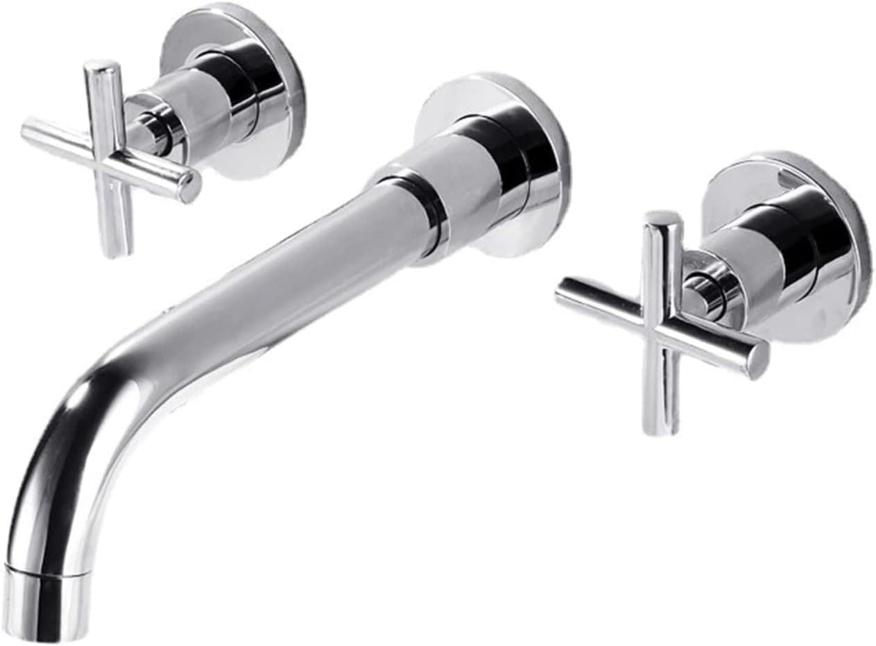 Wall Mounted Bathroom Sink Faucet,Double Handle Wall Mount Brass Basin ...