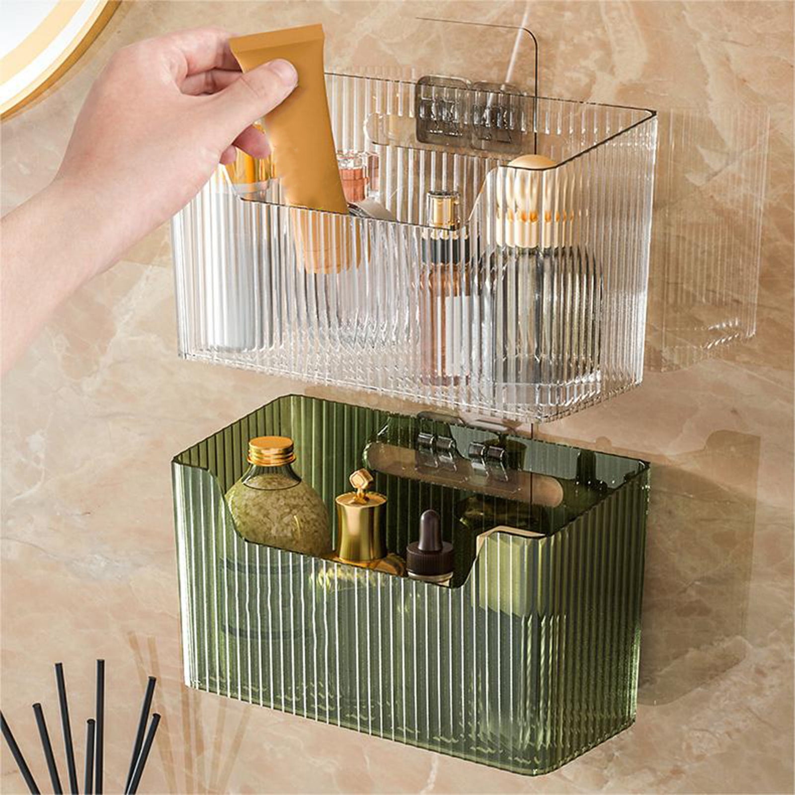 Wall Mounted Bathroom Storage Box, Clear Plastic Cabinet with Adhesive ...