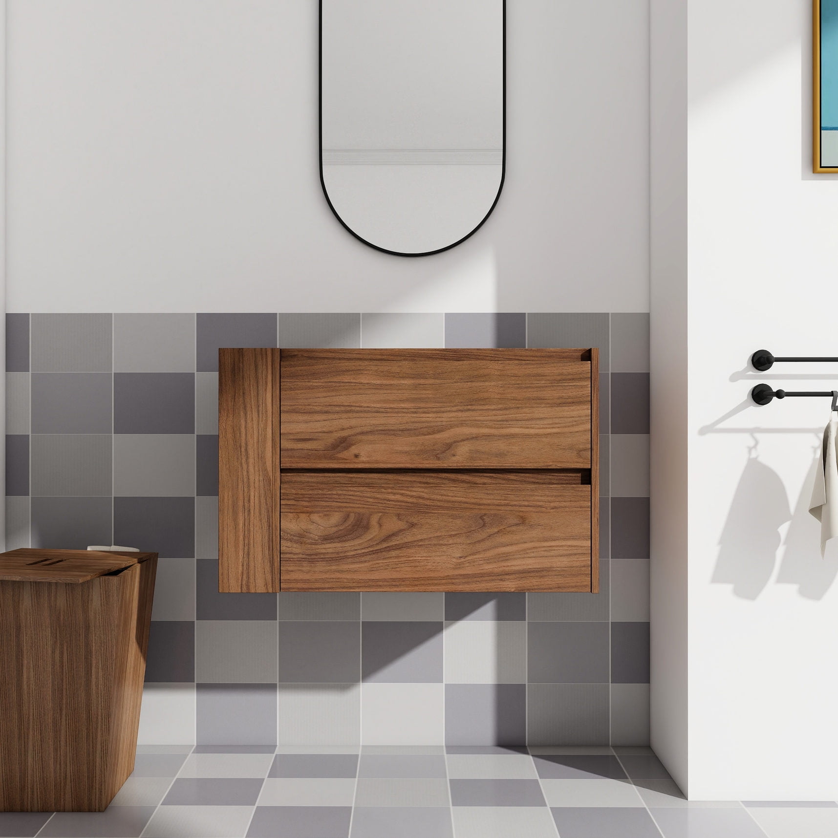 Wall Mounted Bathroom Vanity, 2 Drawers with 2/3 Extended Slide ...