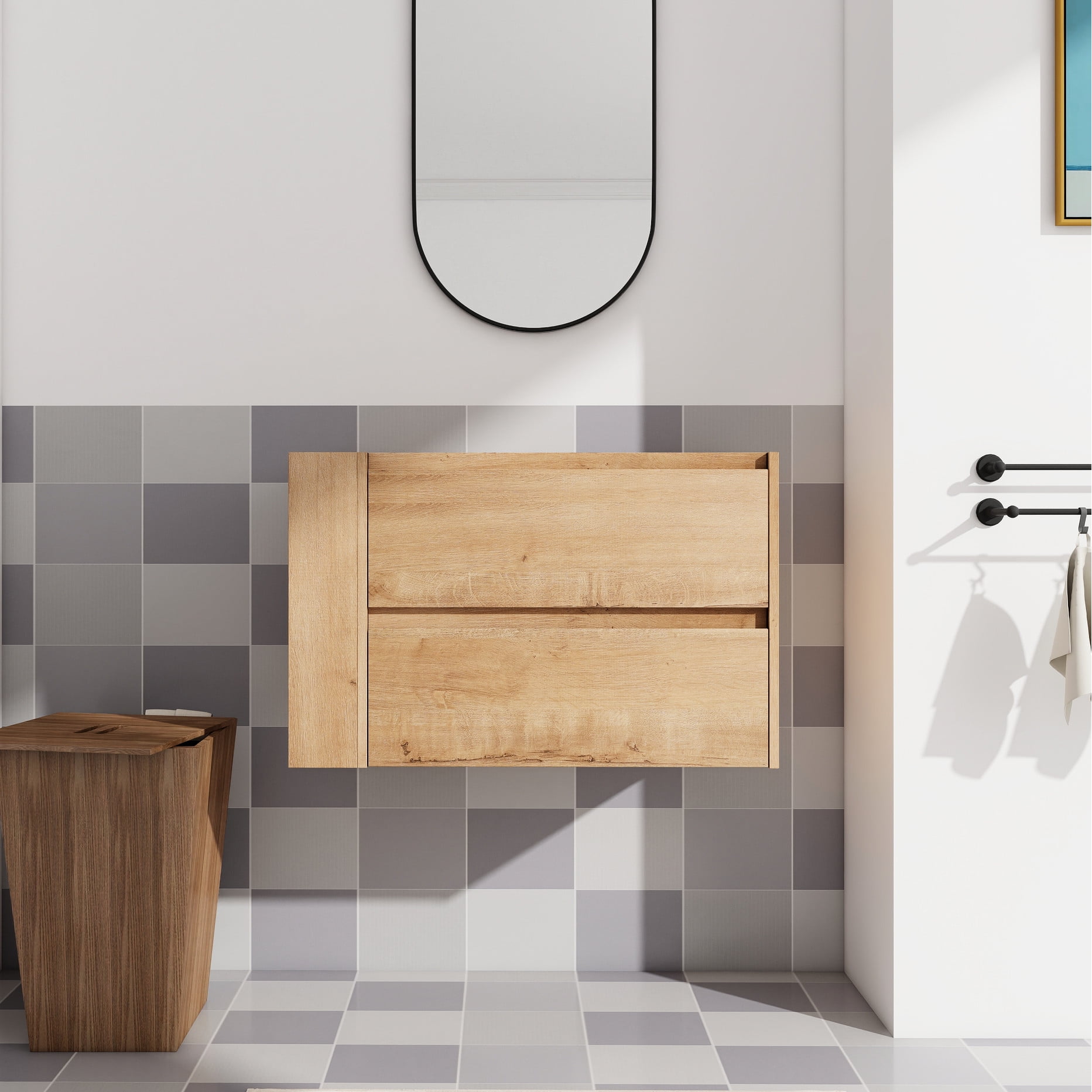 Wall Mounted Bathroom Vanity, 30" | Soft Close Drawer Feature, Side ...