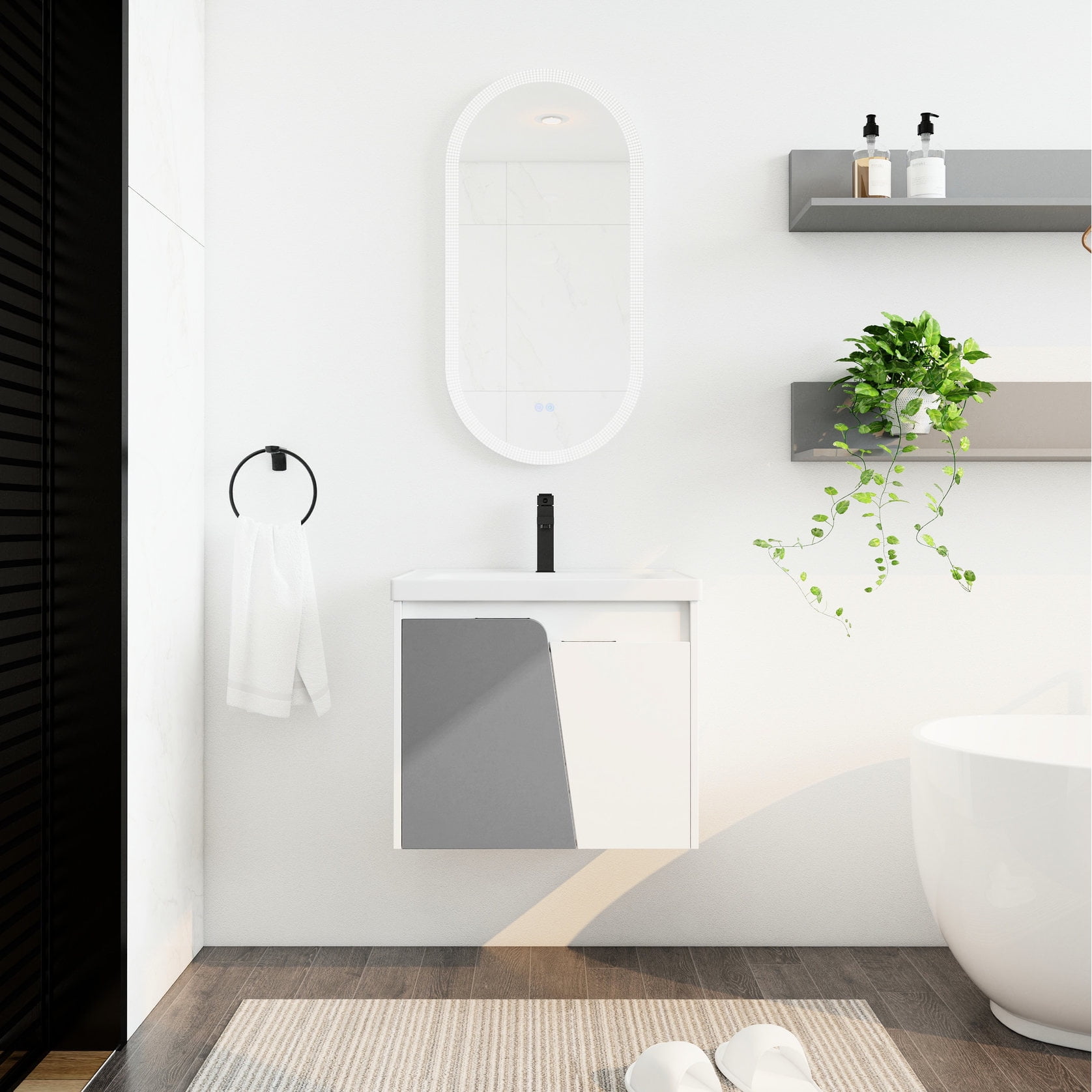 Wall-Mounted Bathroom Vanity for Small Bathroom | Concealed Handles ...