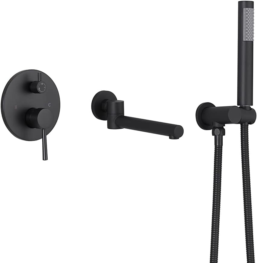 Wall Mounted Bathtub Faucet with Handheld Shower Single Handle Round ...