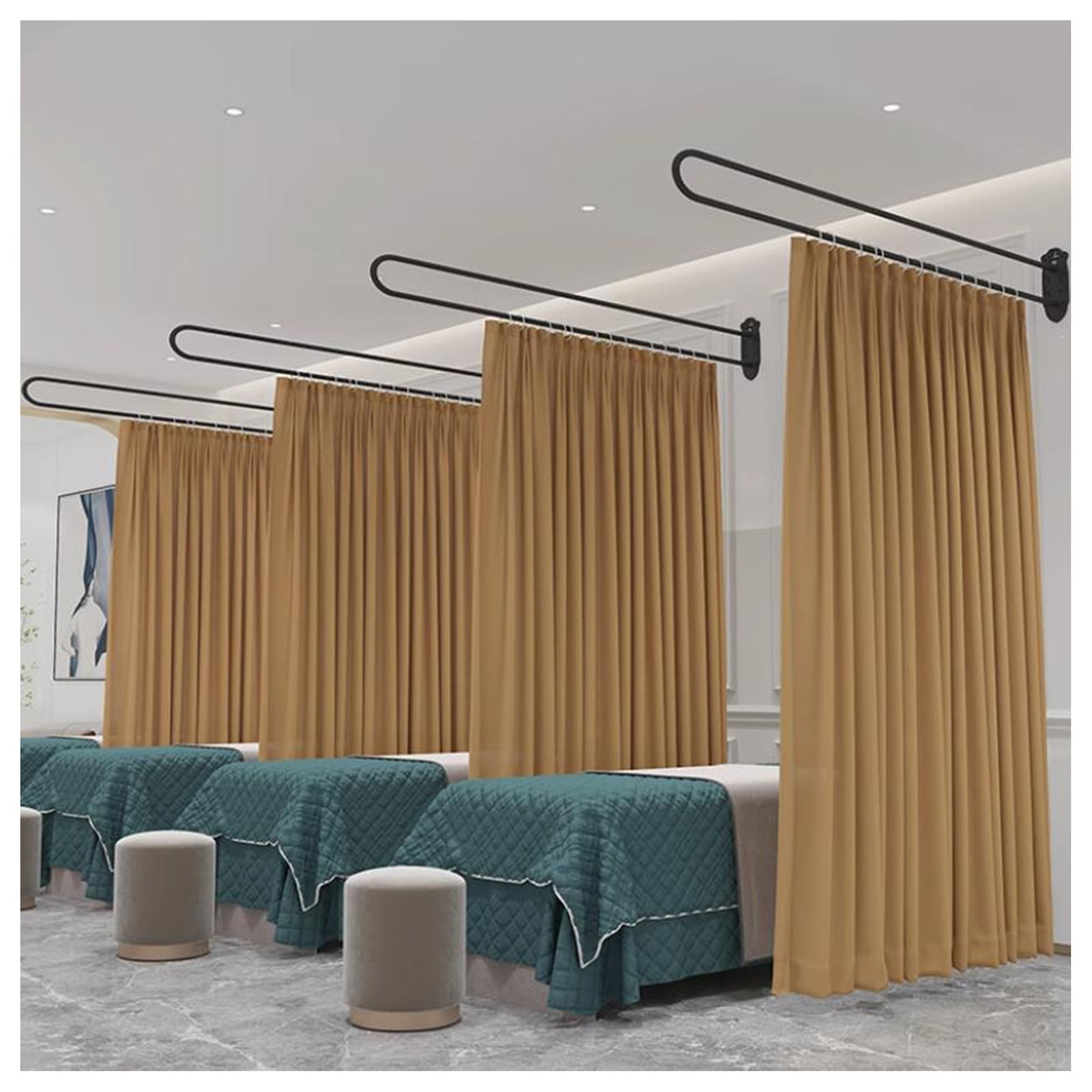 Wall Mounted Beauty Salon Partition Curtain,U-Shaped Support Rod Privacy Curtain Translucent ...