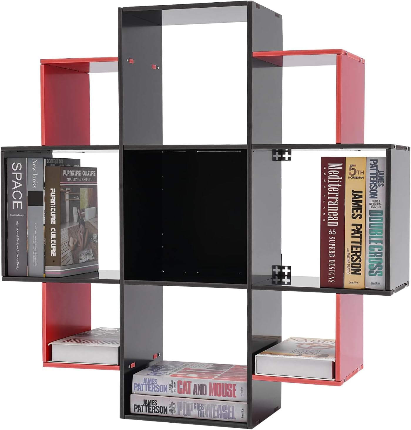 Wall Mounted Book Shelf, 3-Tier Space-Saving Bookcase with 9 ...
