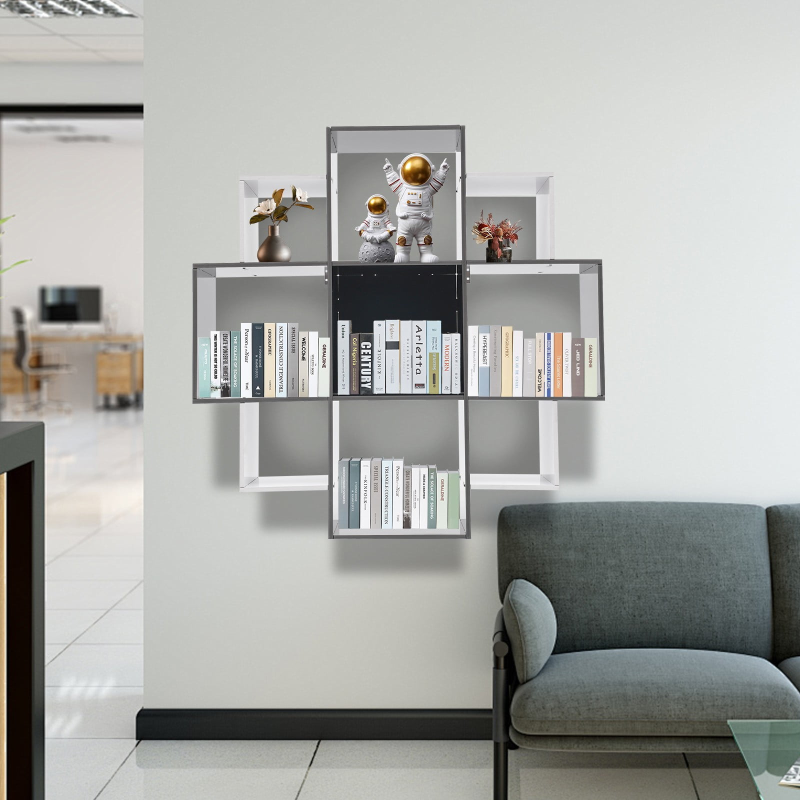 Wall Mounted Book Shelf, 9 Cubes Storage Bookshelf Open Storage ...
