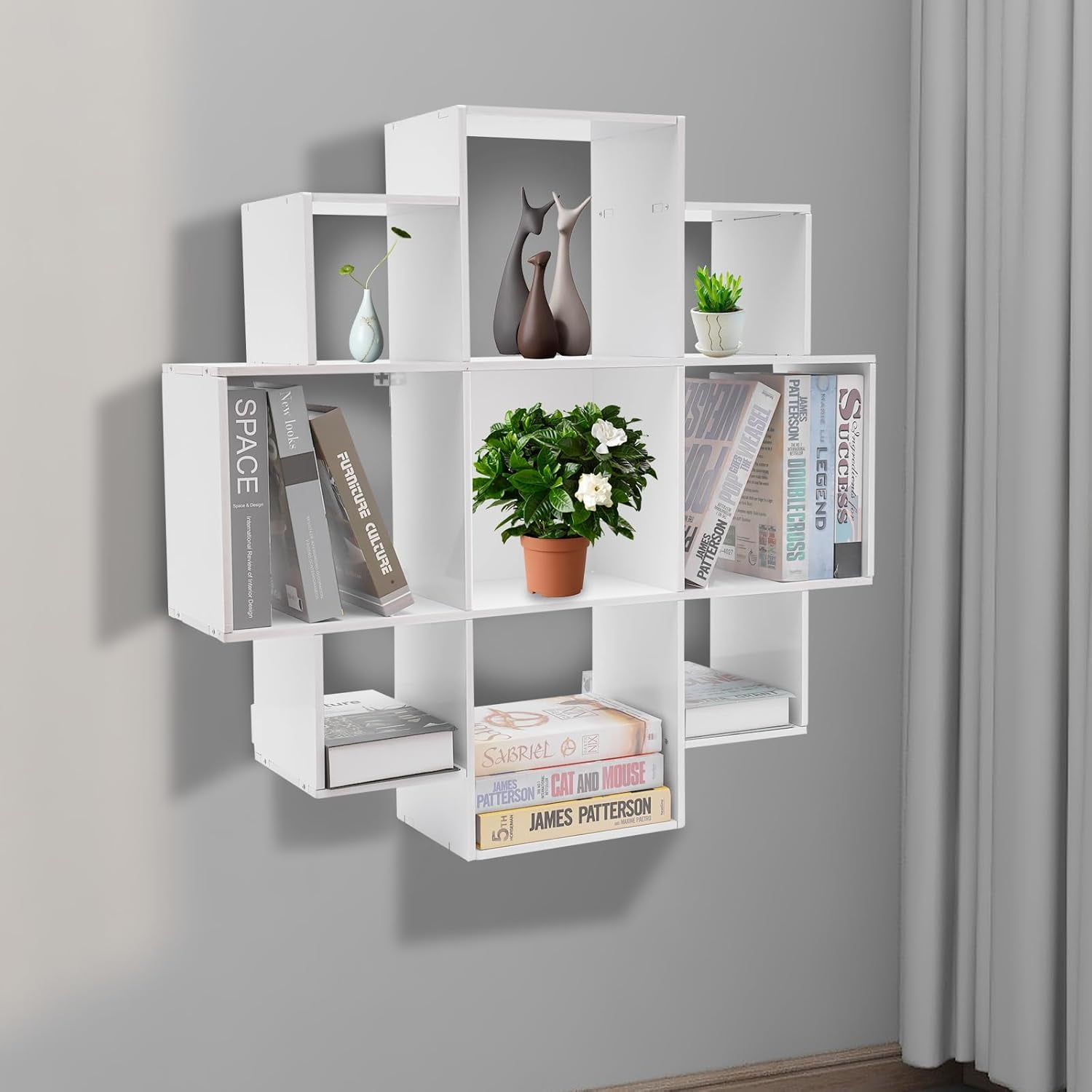Wall Mounted Book Shelf Modern 3-Tier Floating Shelf Bookcase Wall ...