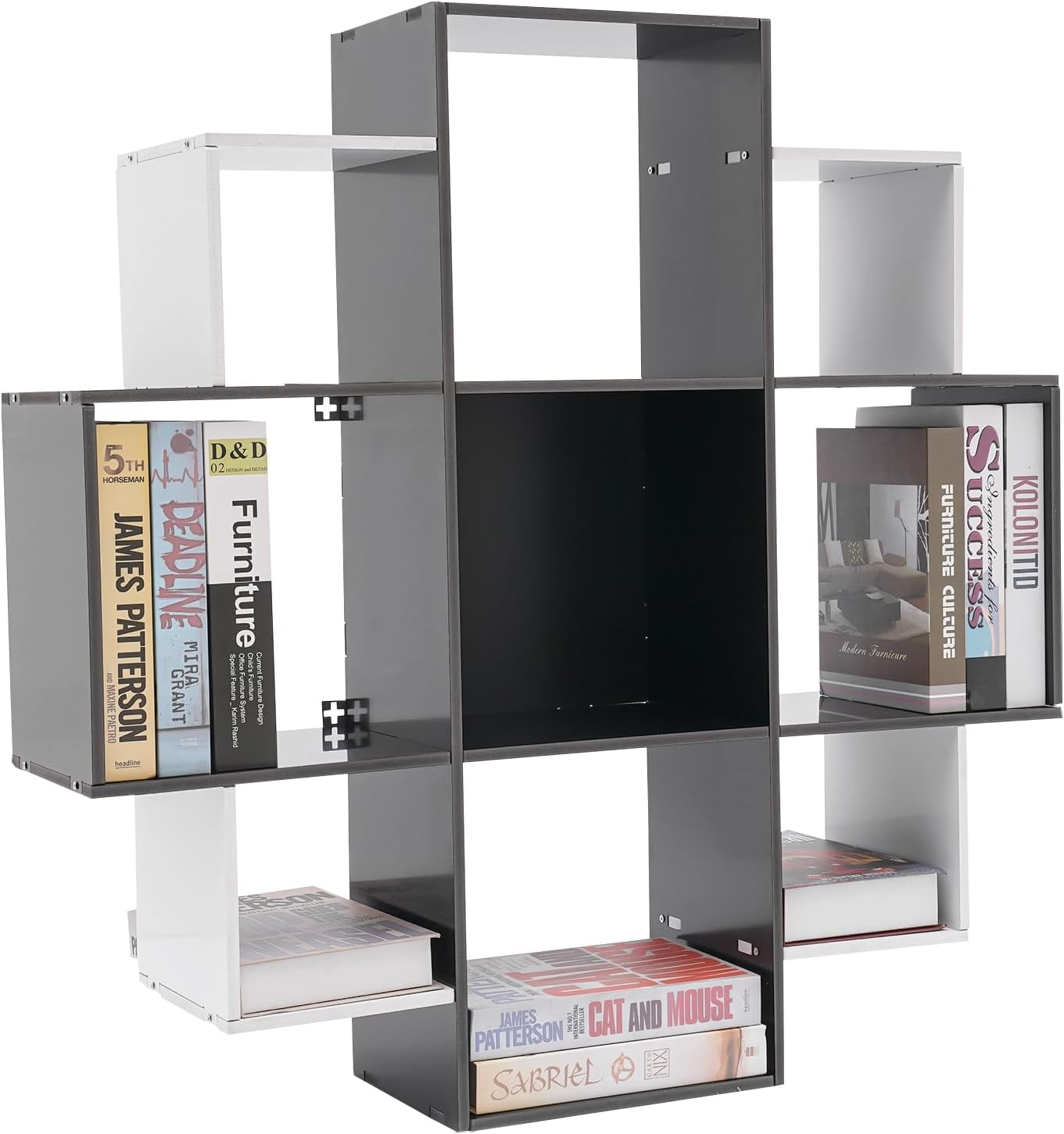 Wall Mounted Bookcase with Multiple Compartments, Modern Storage Shelf ...