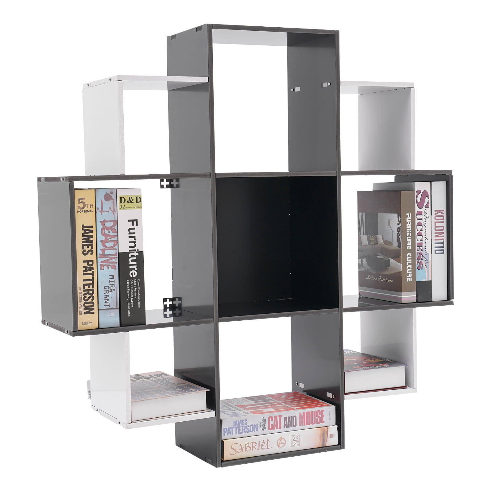 Wall Mounted Bookshelf, Home Office Book Shelf, PVC Board Bookcase with ...