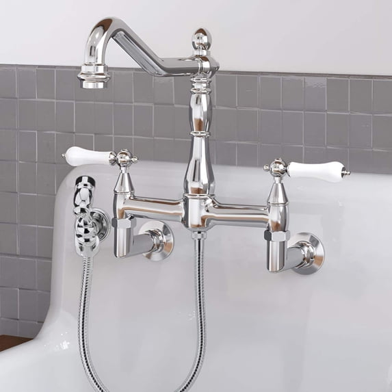 Wall Mounted Bridge Kitchen Faucet - Porcelain Lever Handles - Walmart.com