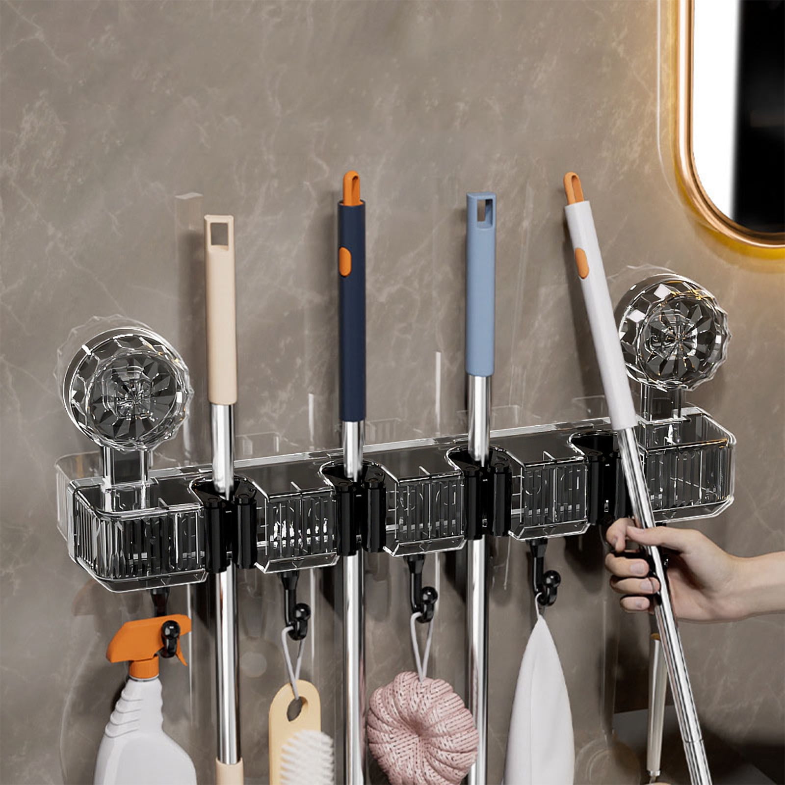 Wall Mounted Broom Holder With Suction Cups, No Drill Broom And Mop ...