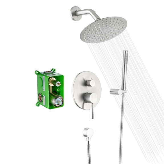 JERFIT Brushed Gold 5-in-1 Wall Mounted Shower System with Rainfall ...